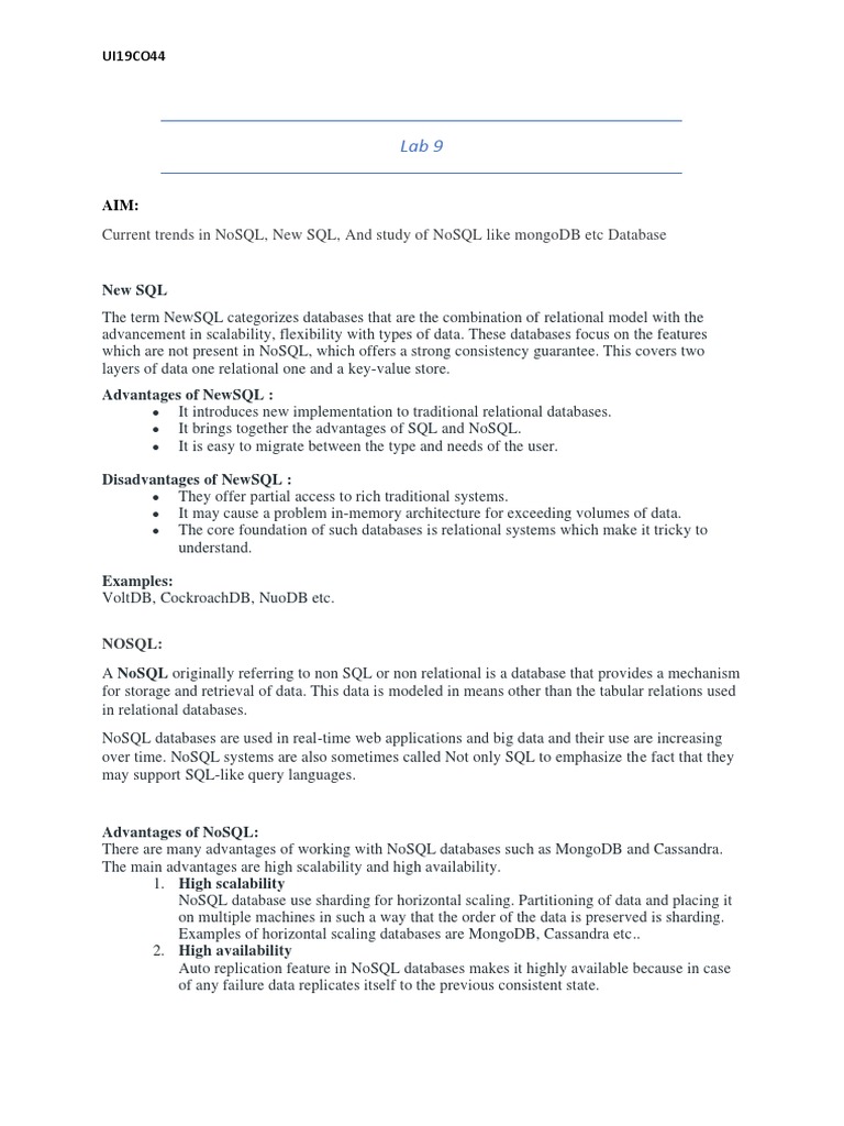 Current Trends in NoSQL, New SQL, and Study of NoSQL Like mongoDB Etc Database | PDF | No Sql ...