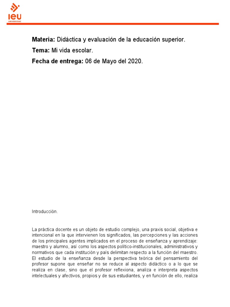 Mi Vida Escolar | Descargar gratis PDF | Método de enseñanza | Aprendizaje