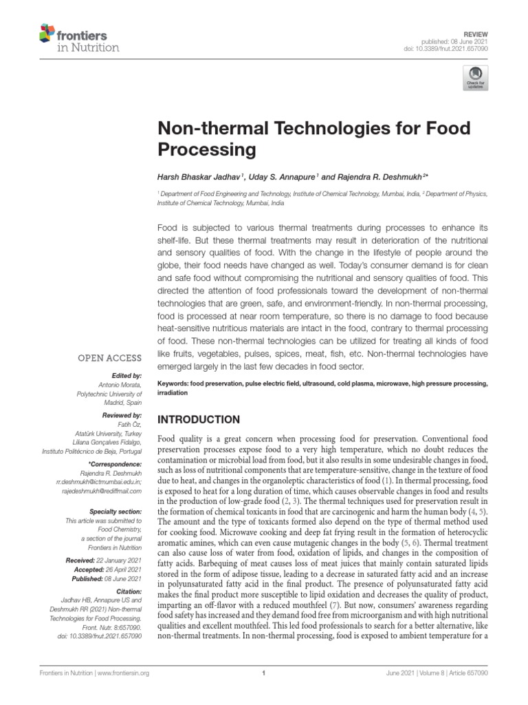 Non-Thermal Technologies For Food Processing | PDF | Supercritical Fluid | Food Preservation