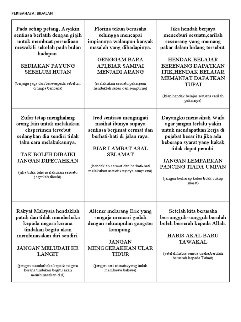 Peribahasa Bidalan (3jaya) | PDF