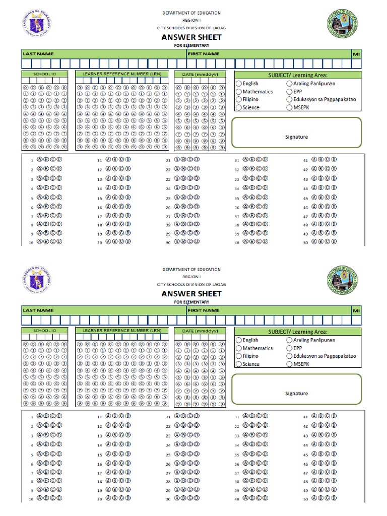 Answer Sheet Diagnostic Test | PDF