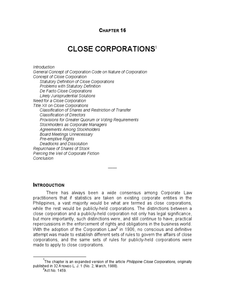 16-CLOSE CORPORATIONS | PDF | Corporations | Stocks