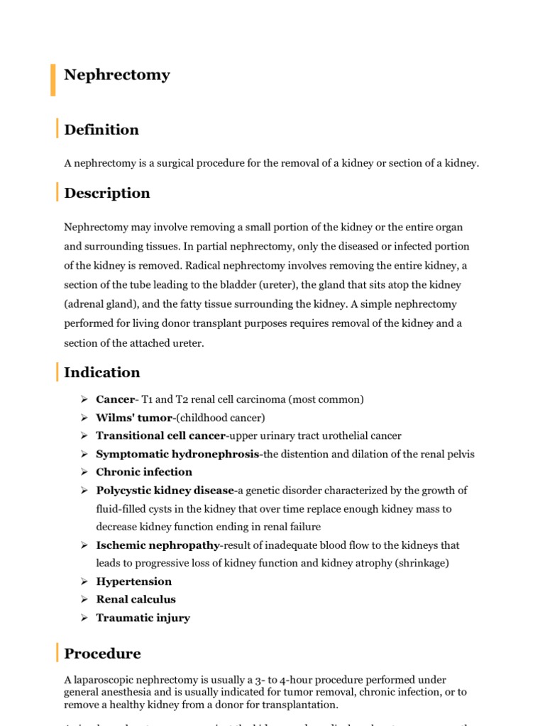 Nephrectomy Procedure | PDF | Kidney | Surgery