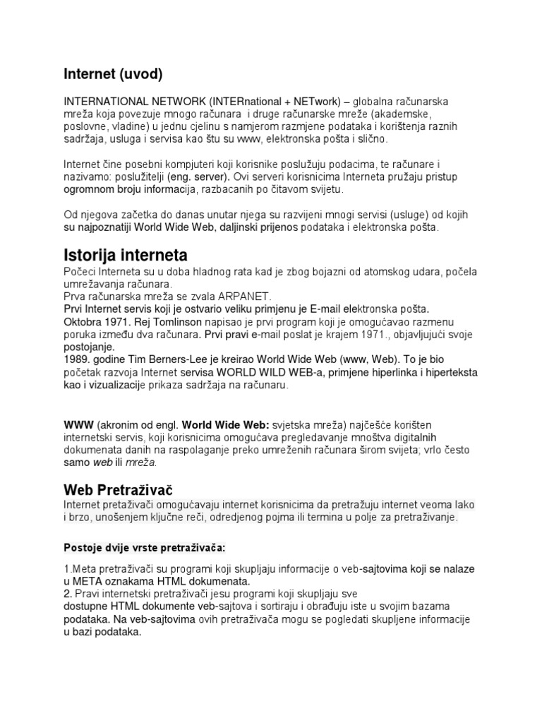 Informatika III Razred Gimnazije Internet - Skripta | PDF