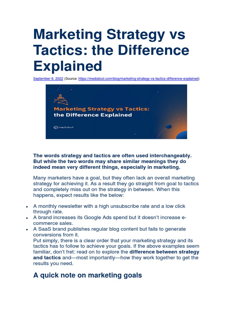 Marketing Strategy Vs Tactics PDF Marketing Marketing Strategy