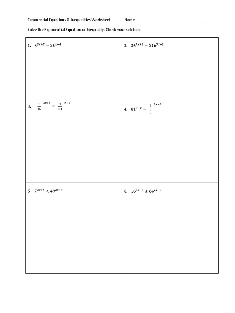 Solving Exponential Equations Inequalities Worksheet | PDF | Language ...