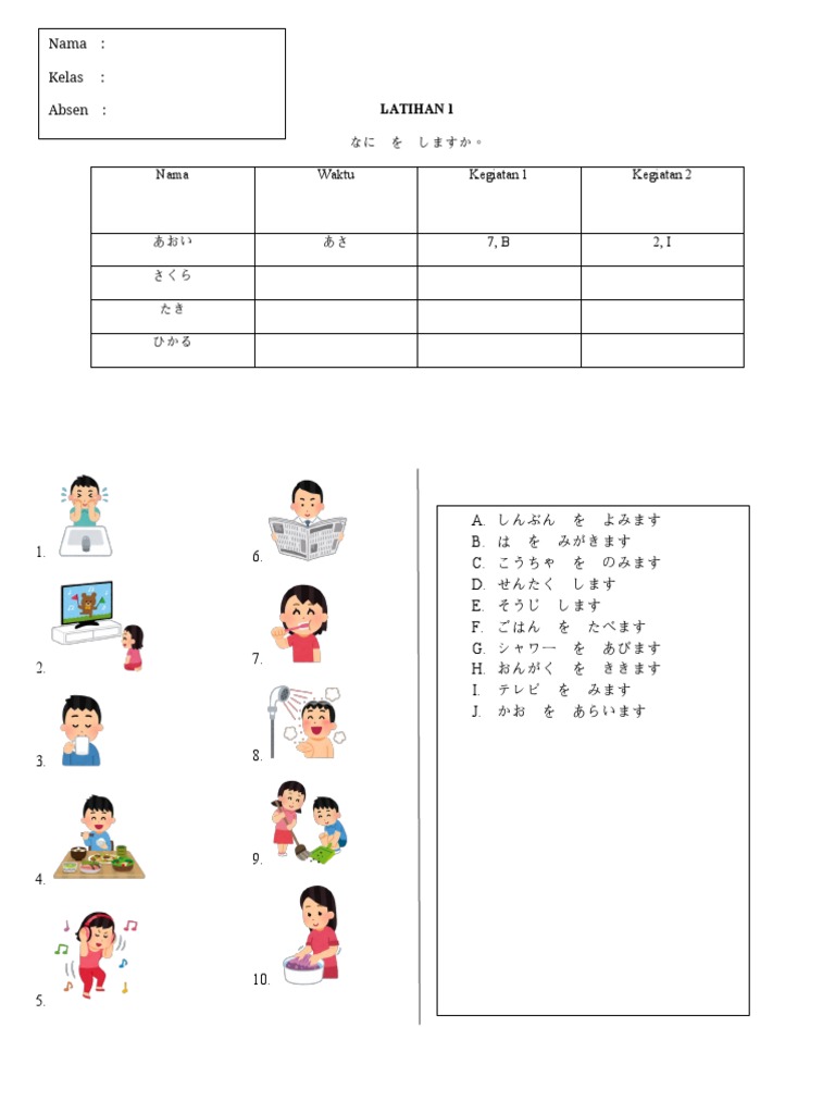 LATIHAN 1 Mainichi No Seikatsu | PDF