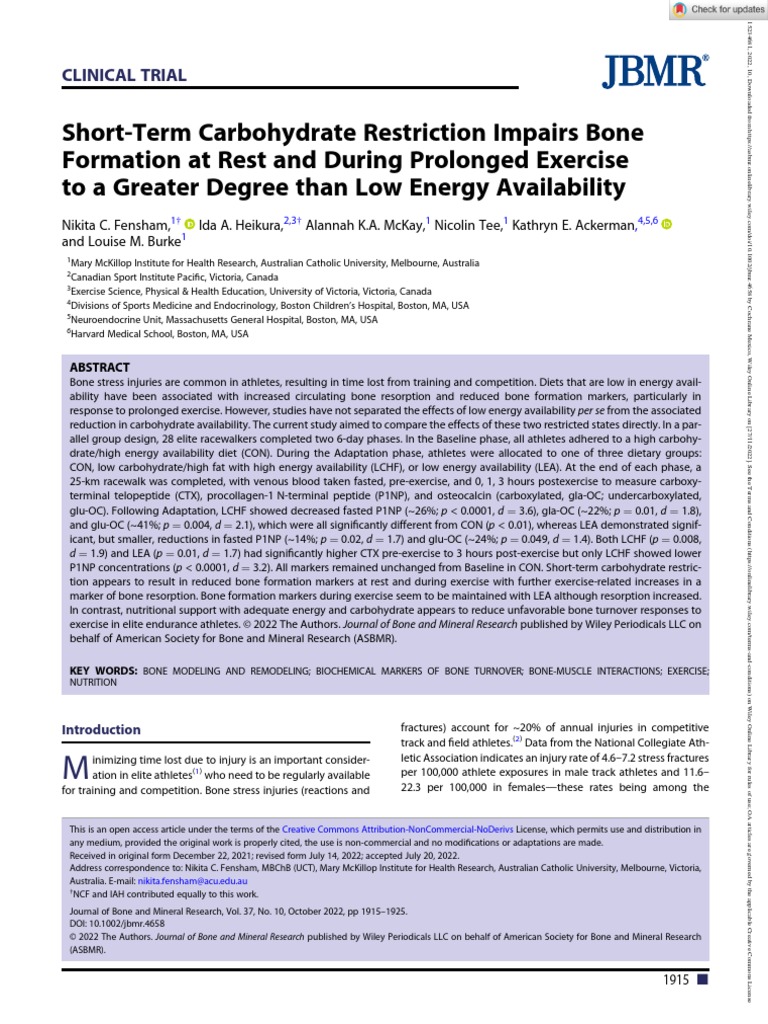 J of Bone Mineral Res - 2022 - Fensham - Short80 Term Carbohydrate Restriction Impairs Bone ...