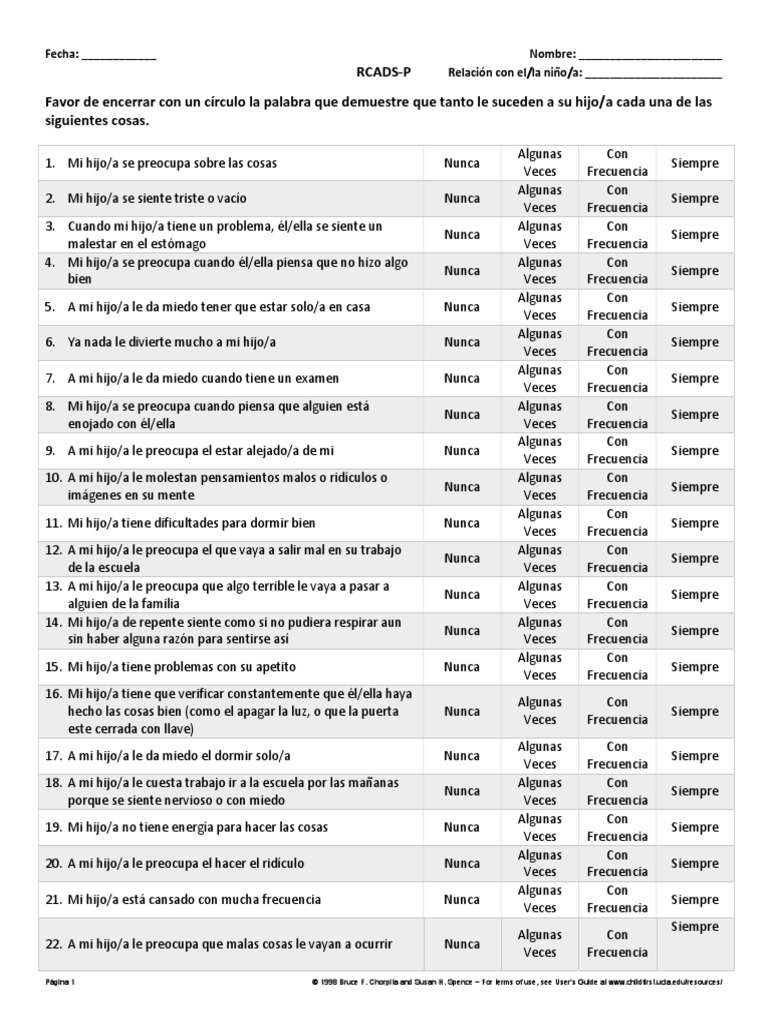 RCADS47 Caregiver Spanish 2018 | PDF