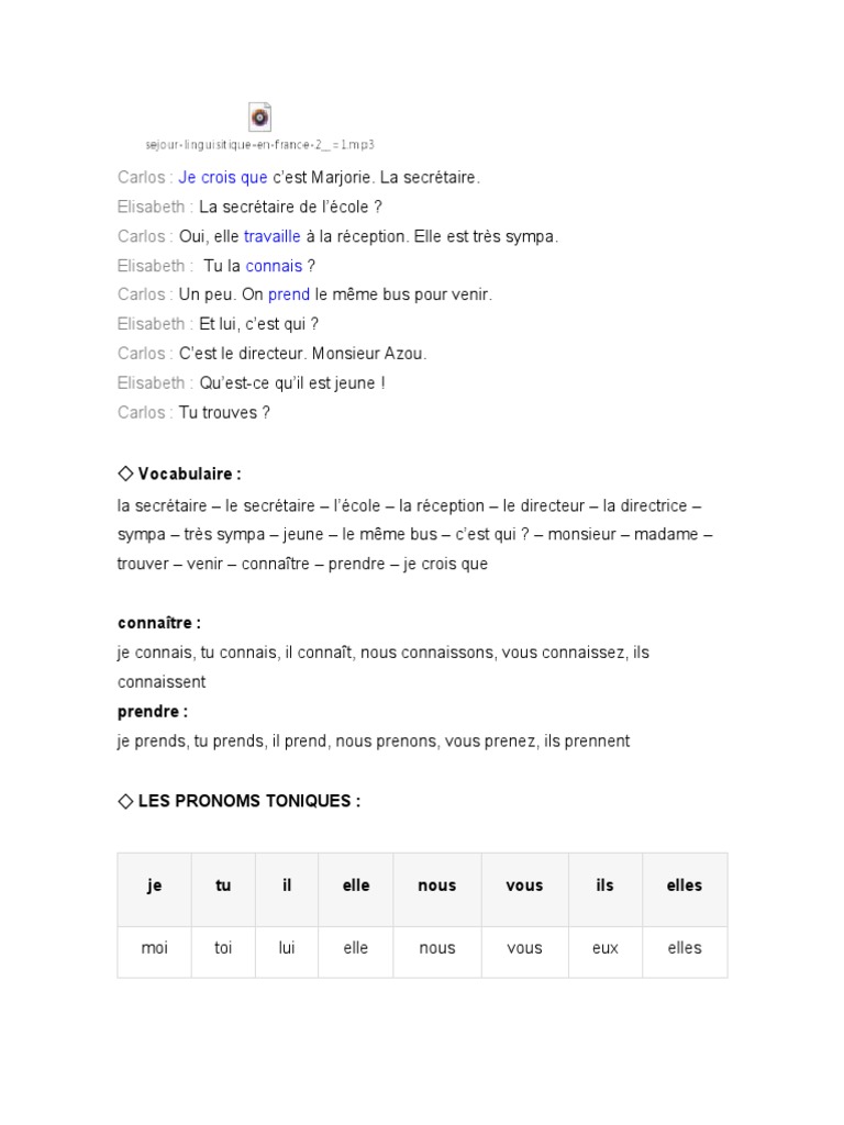 Les Pronoms Toniques | PDF | Études des langues étrangères | Poésie