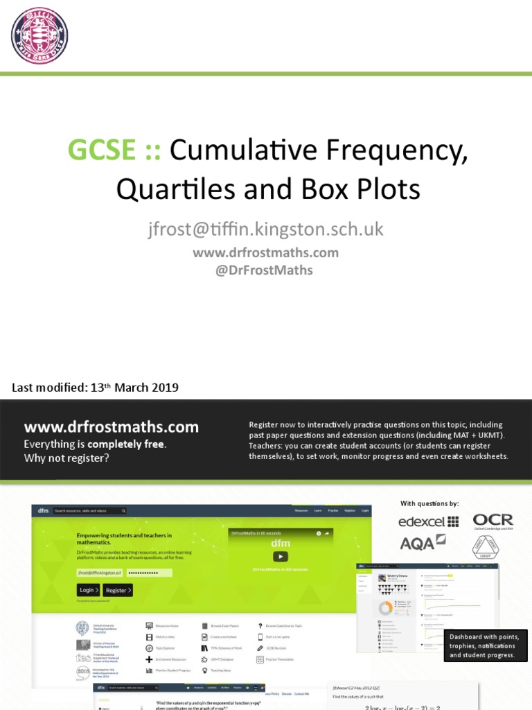 GCSE CumulativeFrequencyAndBoxPlots | PDF