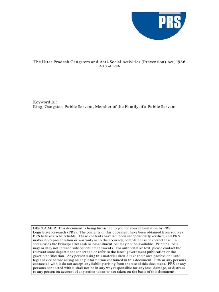UP Gangsters Act Overview 1986 | PDF | Politics | Social Science
