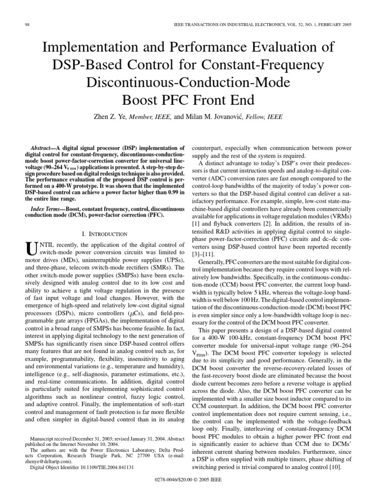 Implementation And Performance Evaluation Of Dsp Based Control For