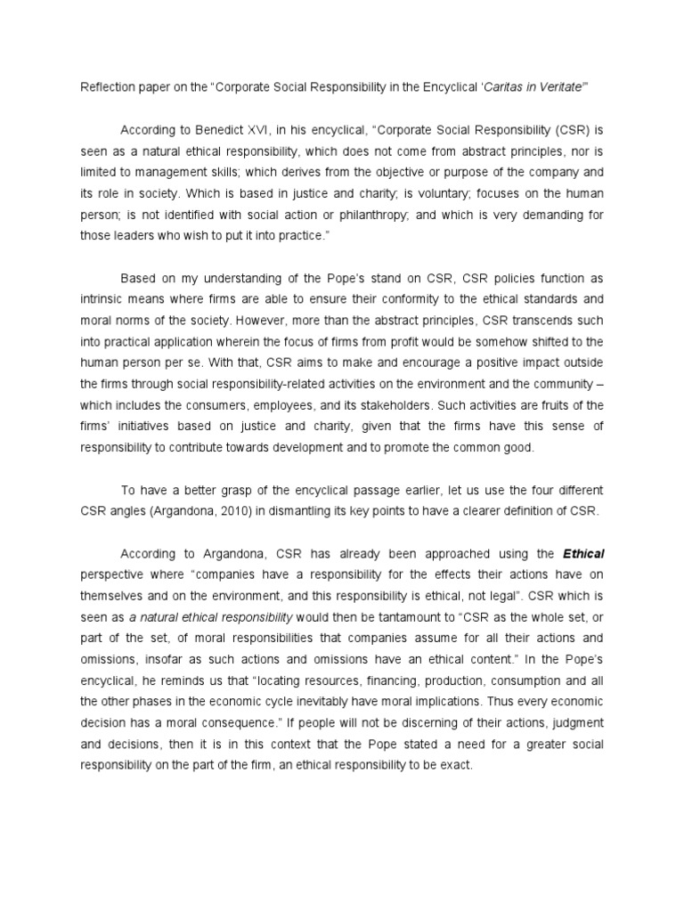 Paper On CSR Caritas in Veritate | PDF | Corporate Social ...