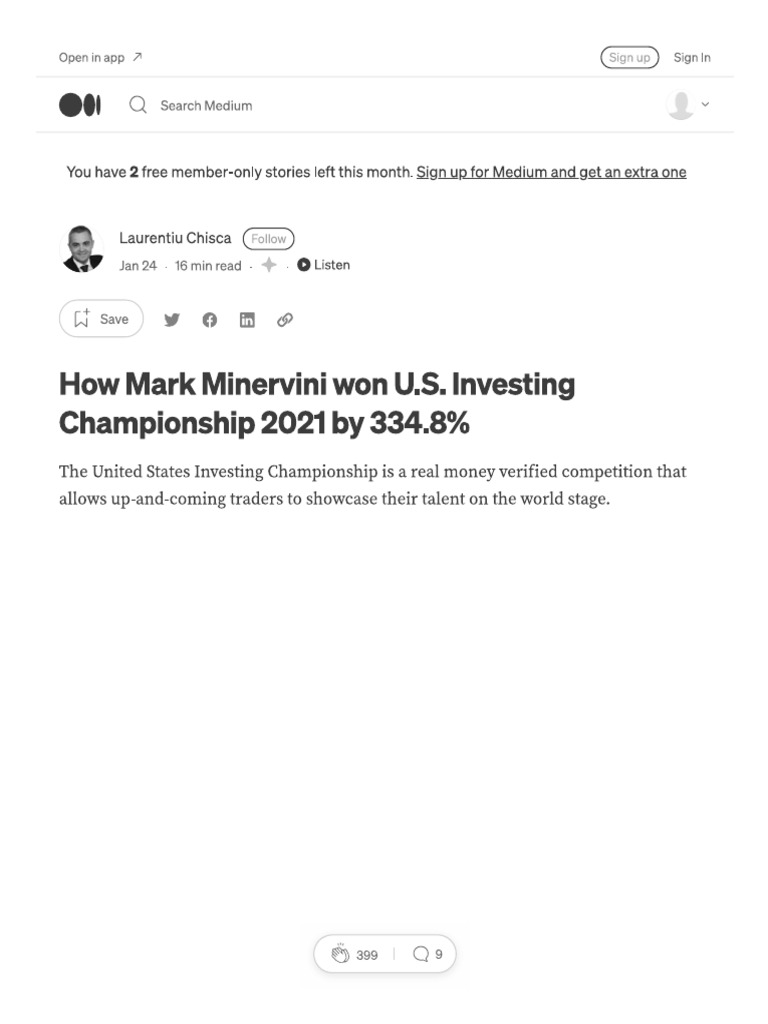 How Mark Minervini Won U.S. Investing Championship 2021 by 334.8% | PDF