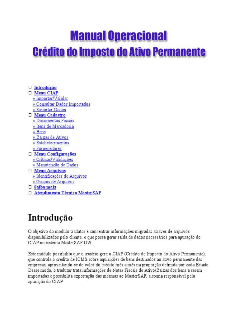 Mastersaf - Ciap | PDF | Dados | Informação