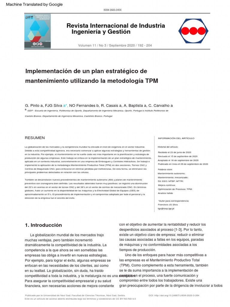 Implementing A Maintenance Strategic Plan Using TPM PINTO 2020 | PDF ...