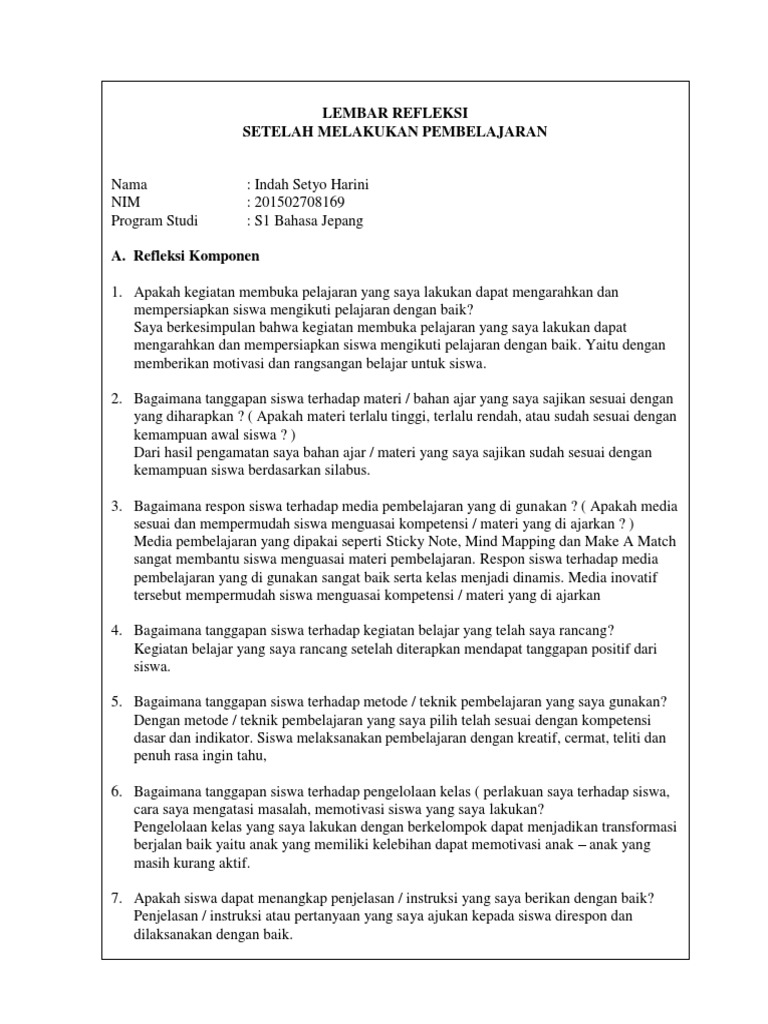 Refleksi Pembelajaran | PDF | Karier & Perkembangan