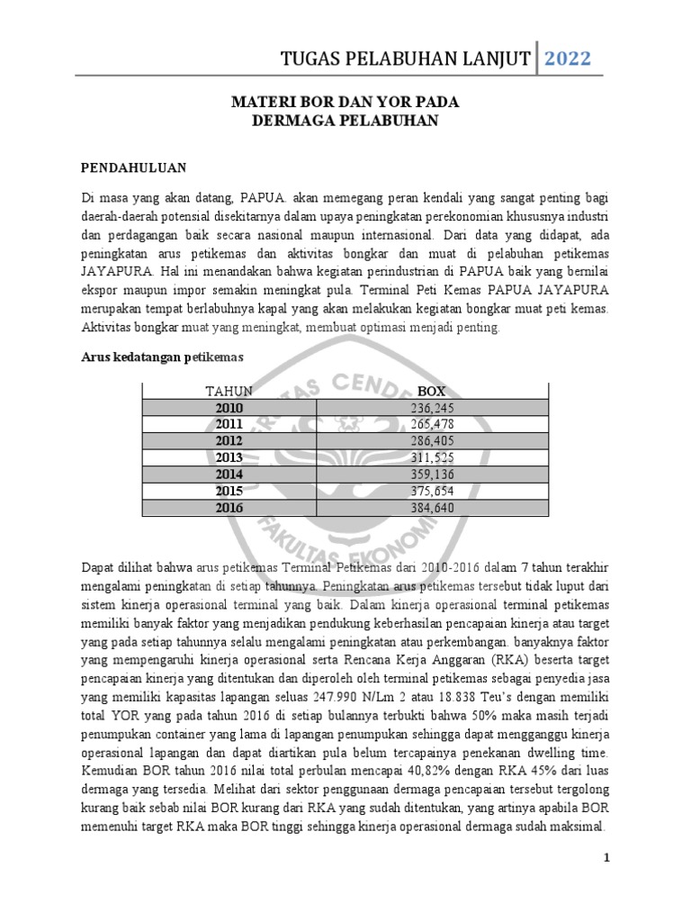 Analisis Faktor Pengaruh Yard Occupancy Ratio (YOR) dan Berth Occupancy Ratio (BOR) terhadap ...