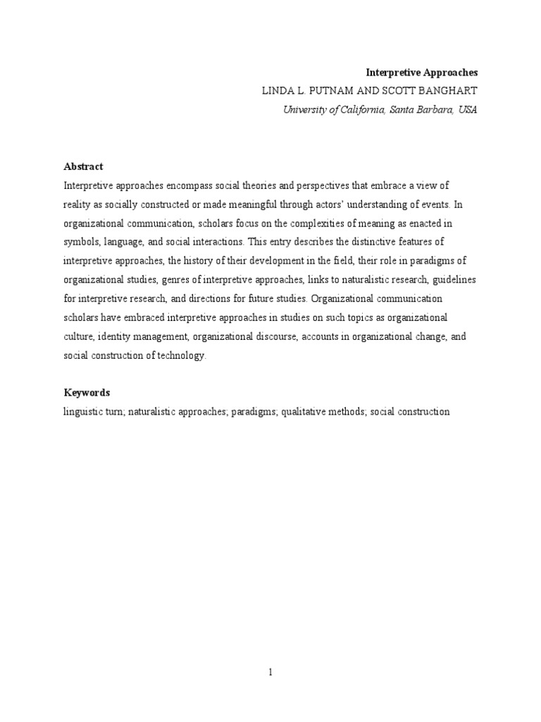 Interpretive Approaches Chapter | PDF | Social Constructionism ...