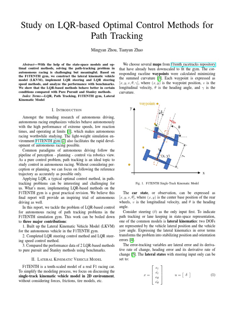 Study On LQR Based Optimal Control Methods For Path Tracking | PDF | Control Theory ...