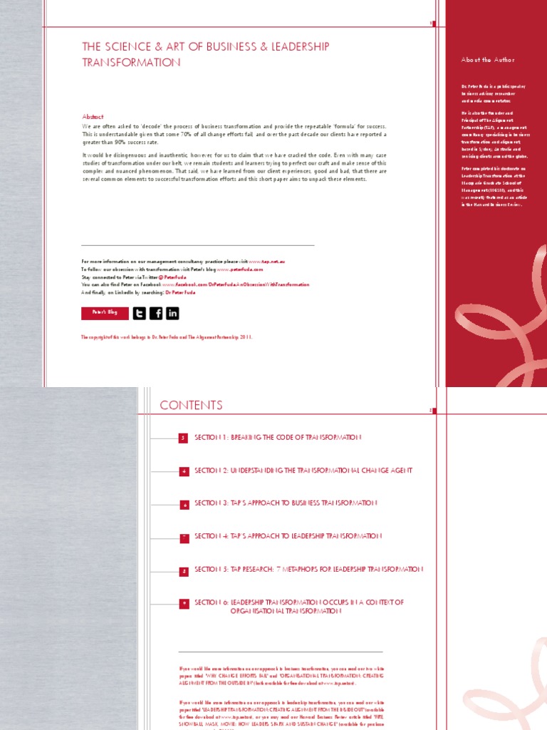 The Science and Art of Business and Leadership Transformation DR Peter ...