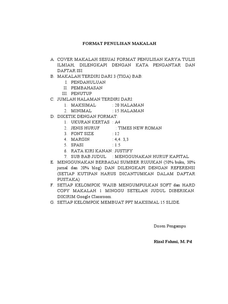 Format Penulisan Makalah Usk | PDF