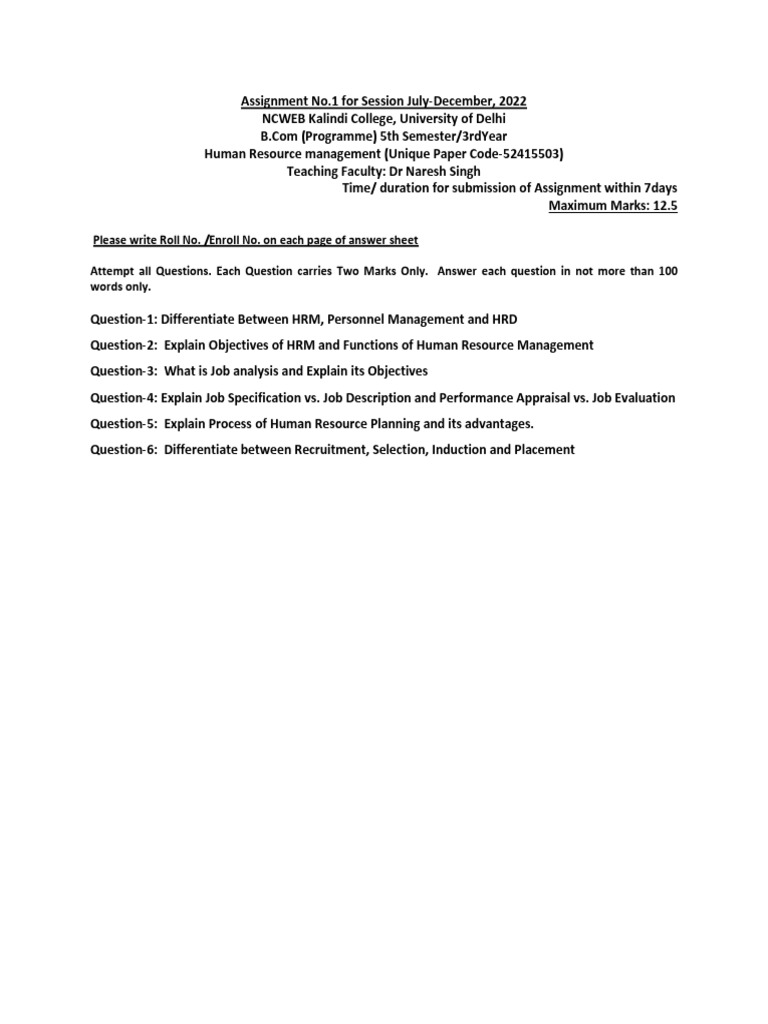 HRM Assignment-1 | PDF | Self-Improvement