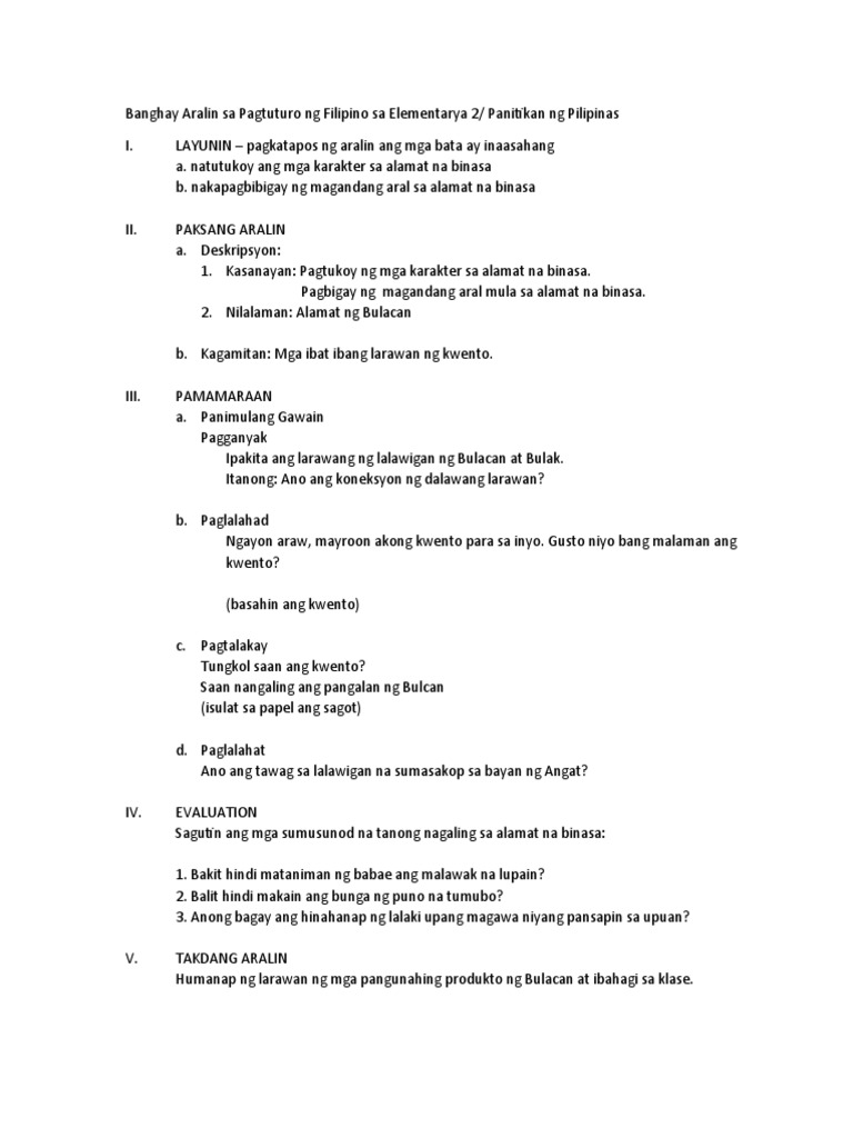 Banghay Aralin Sa Pagtuturo NG Filipino | PDF Banghay Aralin Sa Pagtuturo NG Filipino | PDF