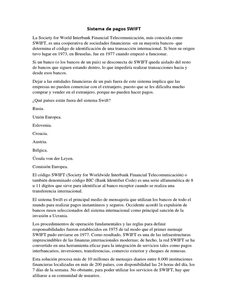 Sistema de Pagos SWIFT | PDF