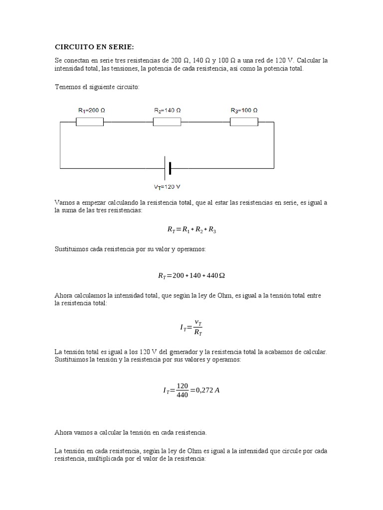 Ejercicios en Serie, Paralelo y Mixto | PDF | Resistencia Eléctrica y Conductancia | Corriente ...