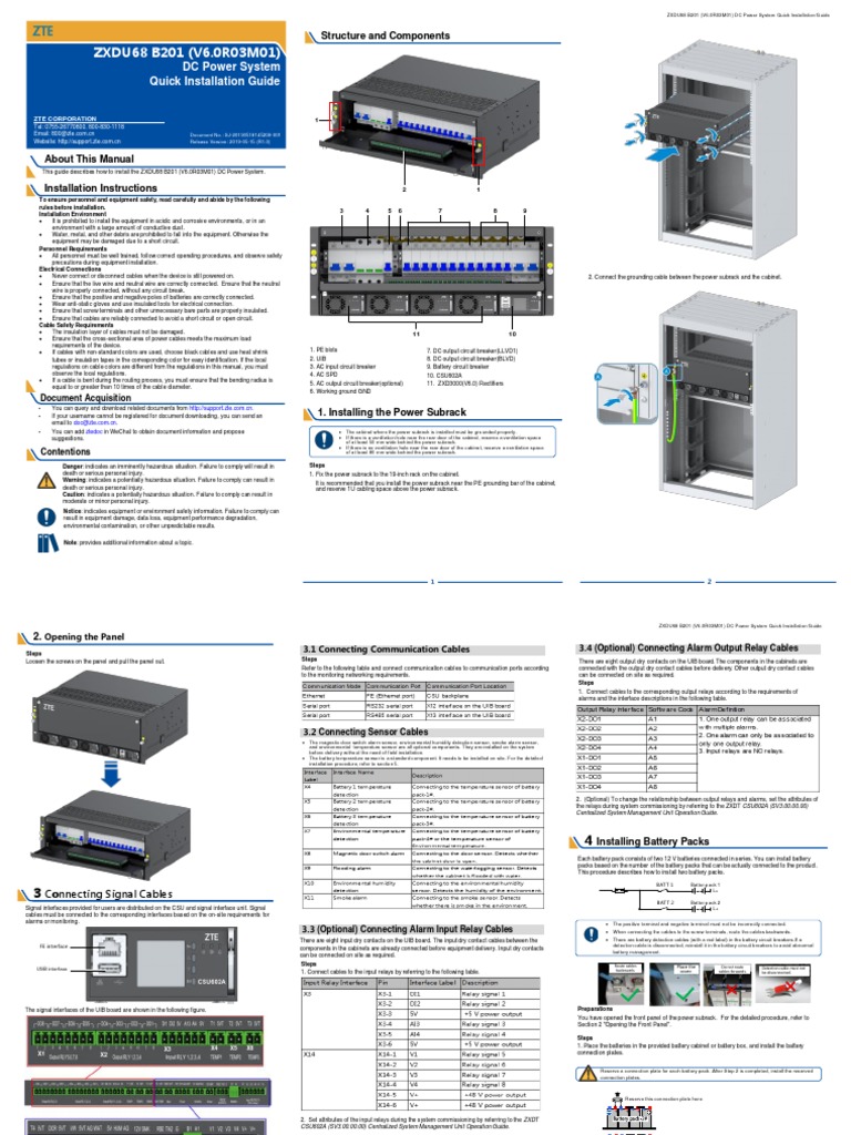 Quick Installation Guide for the ZXDU68 B201 (V6.0R03M01) DC Power System | PDF | Alternating ...