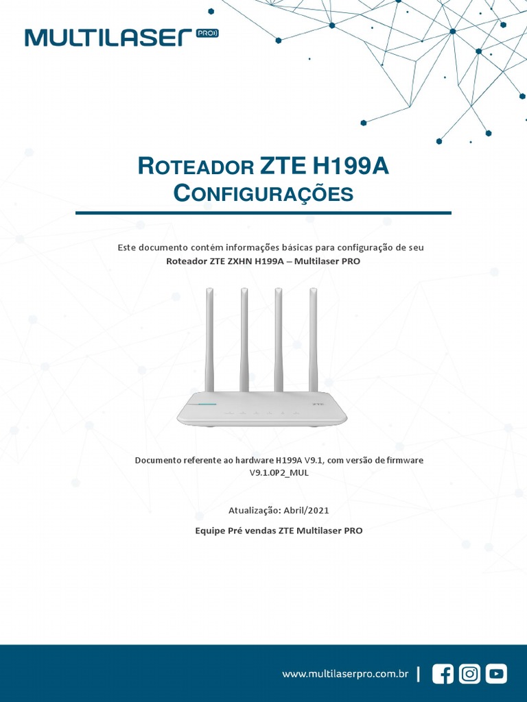Configuração Roteador ZTE H199A | PDF | Rede de computadores | Wi-Fi