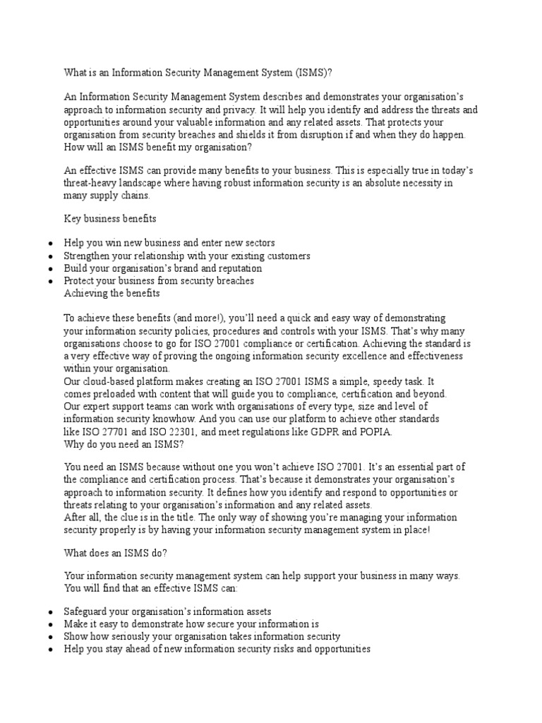 Information Security Management System Pdf Information Security