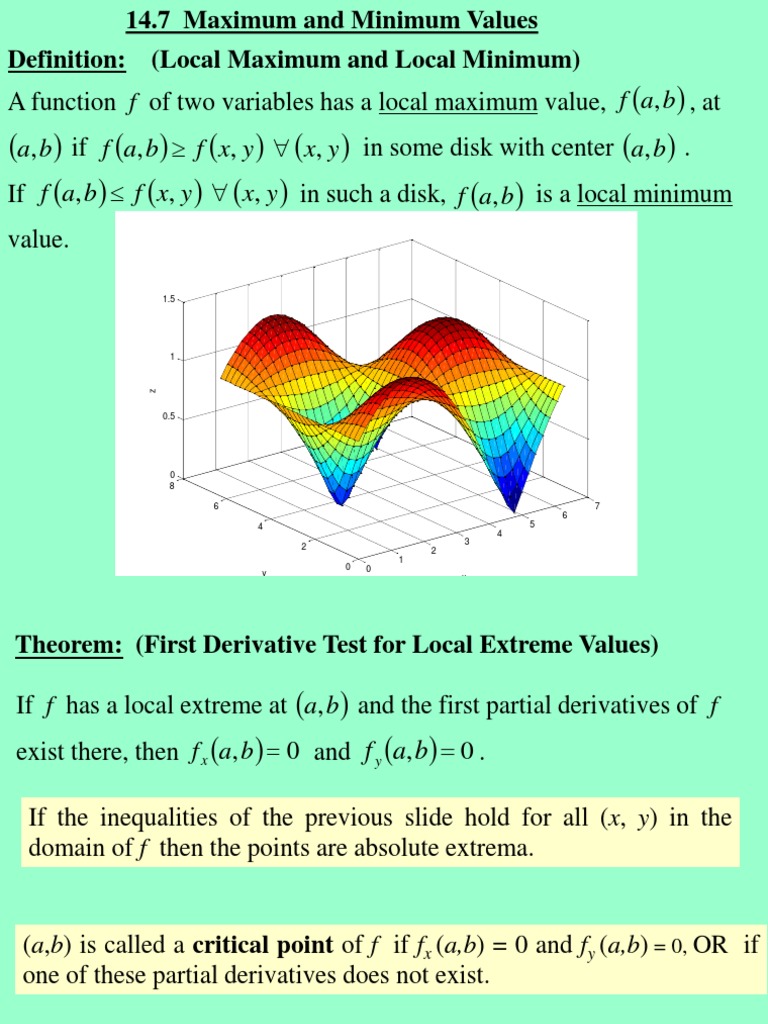 14.7 Maximum and Minimum Values | PDF | Maxima And Minima | Subtraction