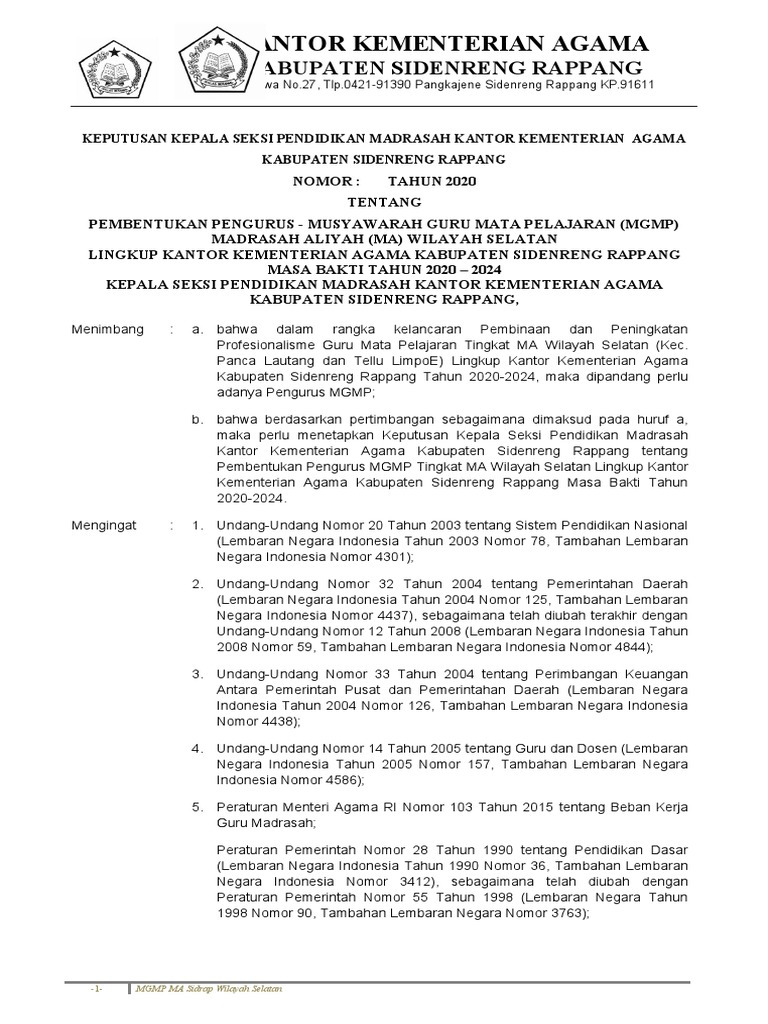 Contoh SK MGMP Wilayah | PDF