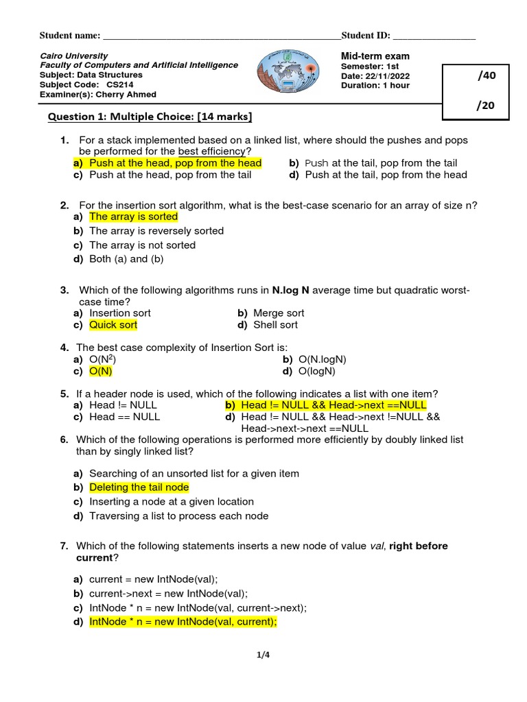 cs214 - Mid - ModelAnswer | PDF | Theoretical Computer Science | Applied Mathematics