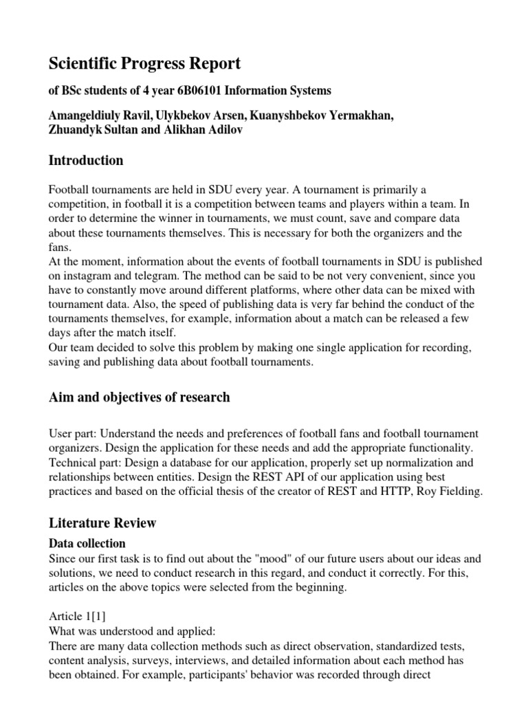 Scientific Progress Report | PDF | Representational State Transfer | Sampling (Statistics)