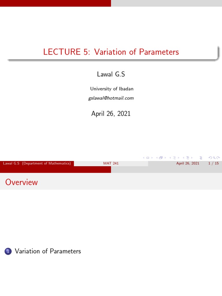 Variation of Parameters | PDF | Equations | Rates