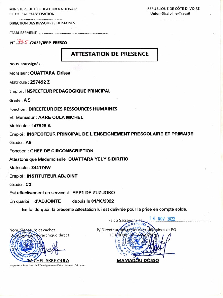 Attestation de Presence | PDF