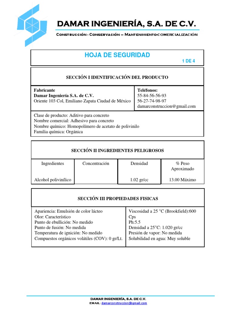 H S Adhesivo Para Concreto Pdf Agua Química
