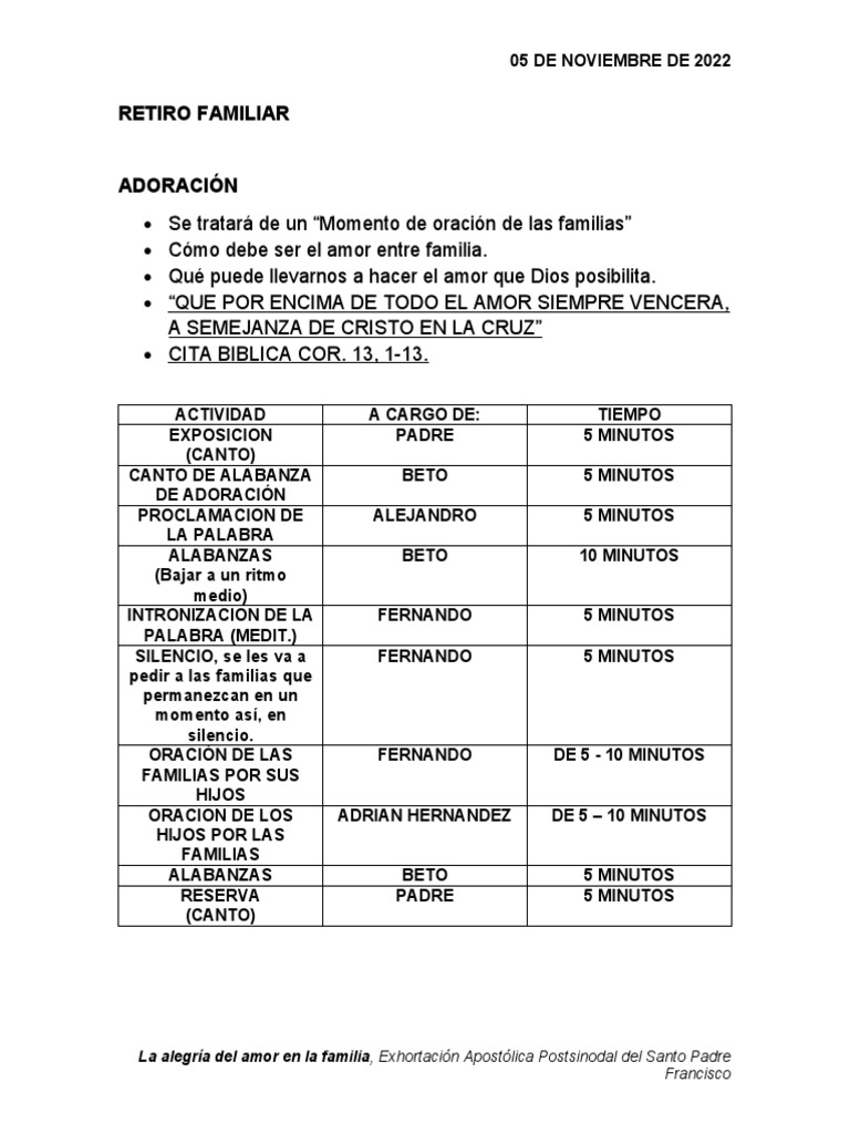 Retiro Familiar: Amor y Oración | PDF