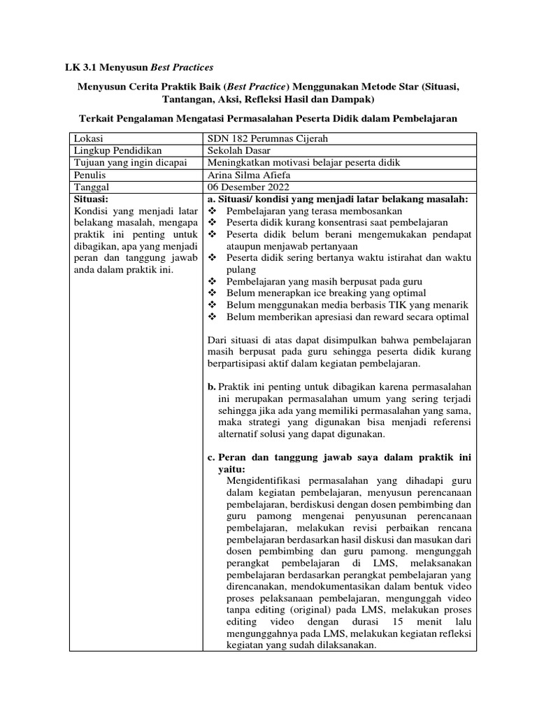 3.1 - Menyusun Best Practices - Aksi 1 - Arina Silma Afiefa | PDF