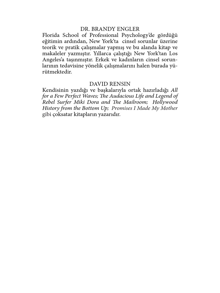 Dr. Brandy Engler & David Rensin. Divanımdaki Erkekler Gerçek Seks, Aşk ...