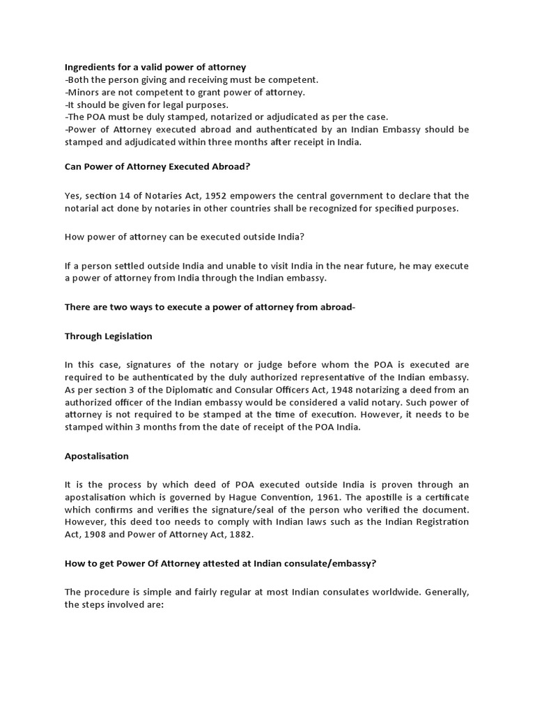Power of Attorney Executed Abroad | PDF | Notary Public | Power Of Attorney
