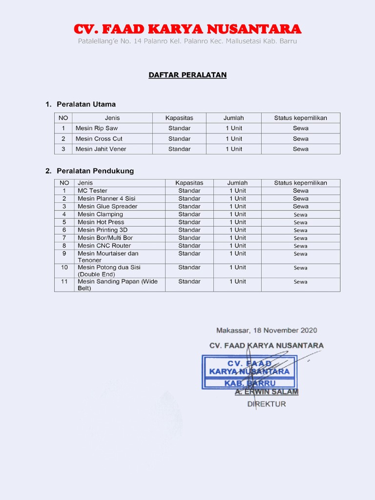 Daftar Peralatan | PDF