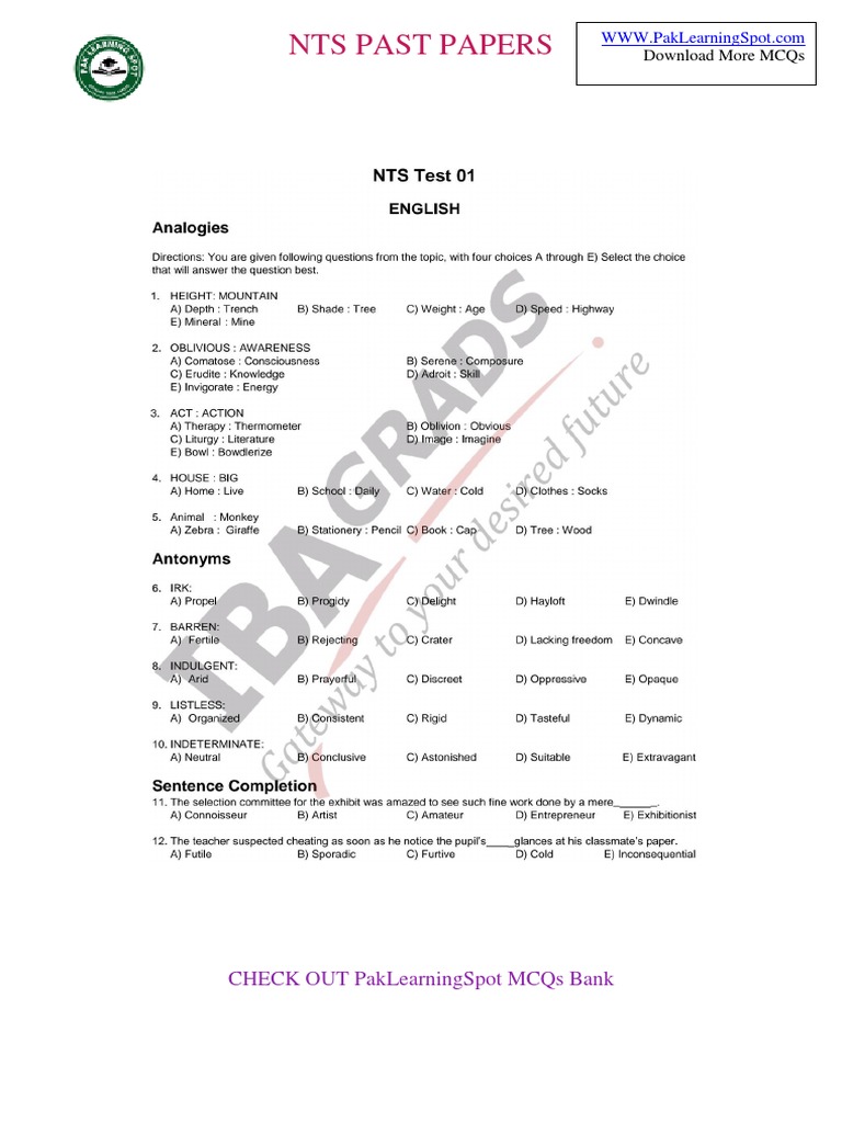 Nts Nat Past Papers Plspot | PDF