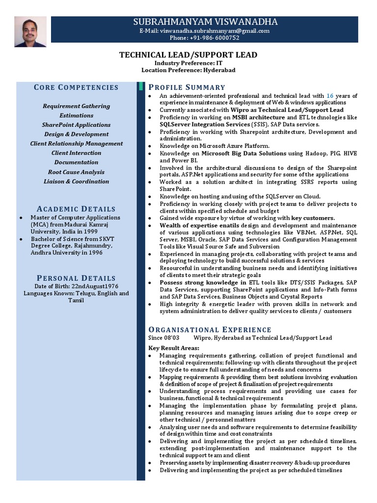 Subbu Profile | PDF | Microsoft Sql Server | Share Point