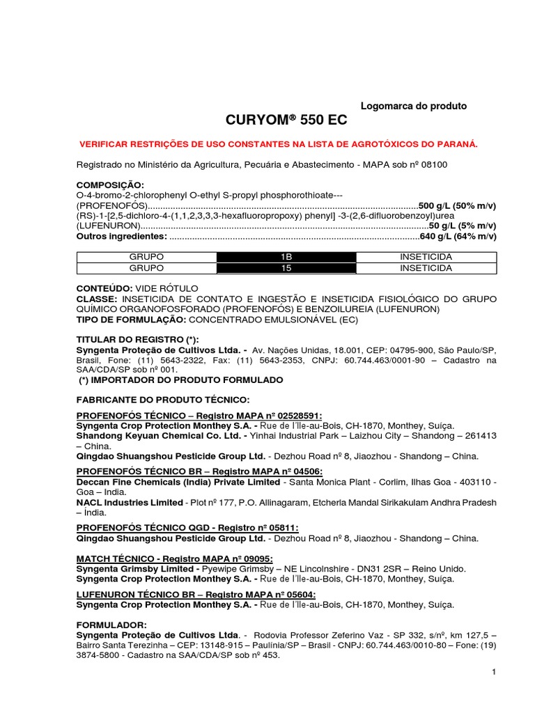 Curyom 550 Ec 130619 | PDF | Inseticida | Biotransformação