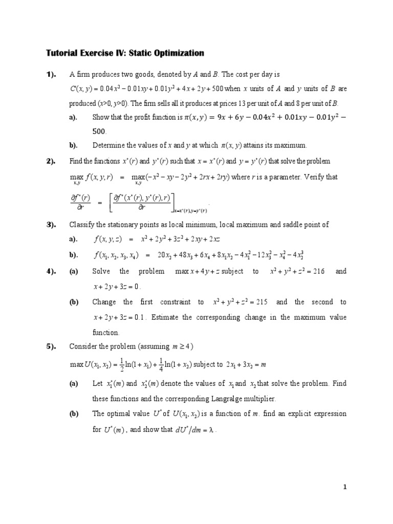 Tutorial Exercise - 4 | PDF | Mathematical Optimization | Mathematical Analysis